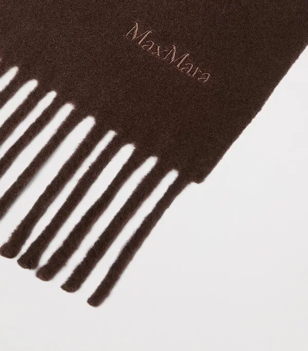 Max Mara Wool Fringed Logo Scarf