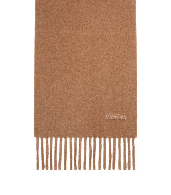 Max Mara Wool Fringed Logo Scarf