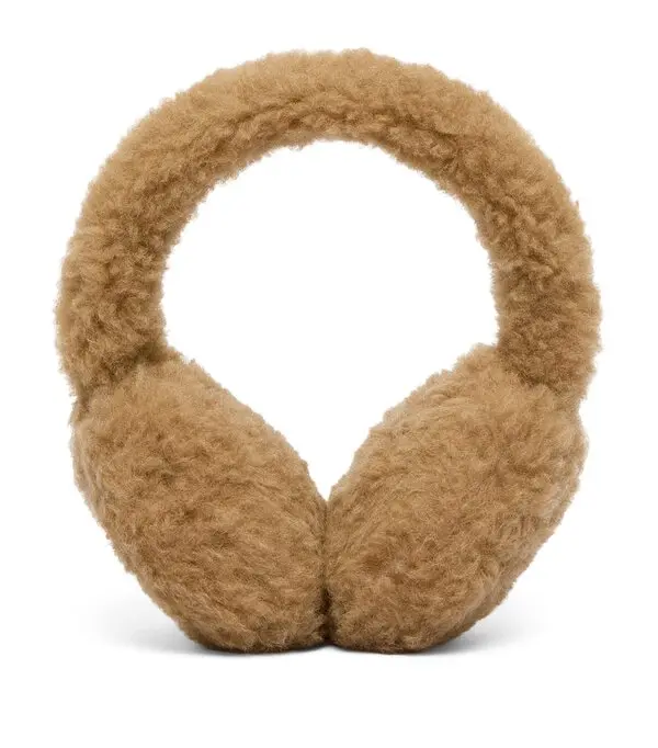 Max Mara Camel Wool-silk Monogram Earmuffs