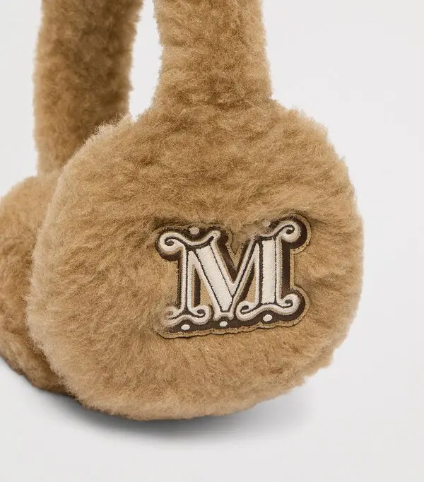 Max Mara Camel Wool-silk Monogram Earmuffs
