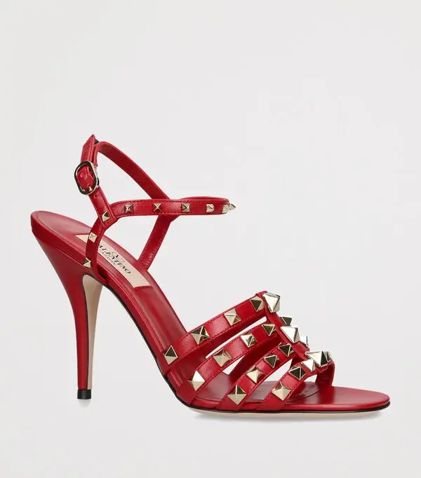 Valentino Garavani Rockstud Leather Stiletto Heeled Sandals - Red