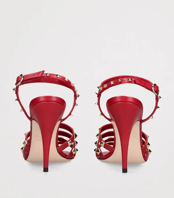 Valentino Garavani Rockstud Leather Stiletto Heeled Sandals - Red