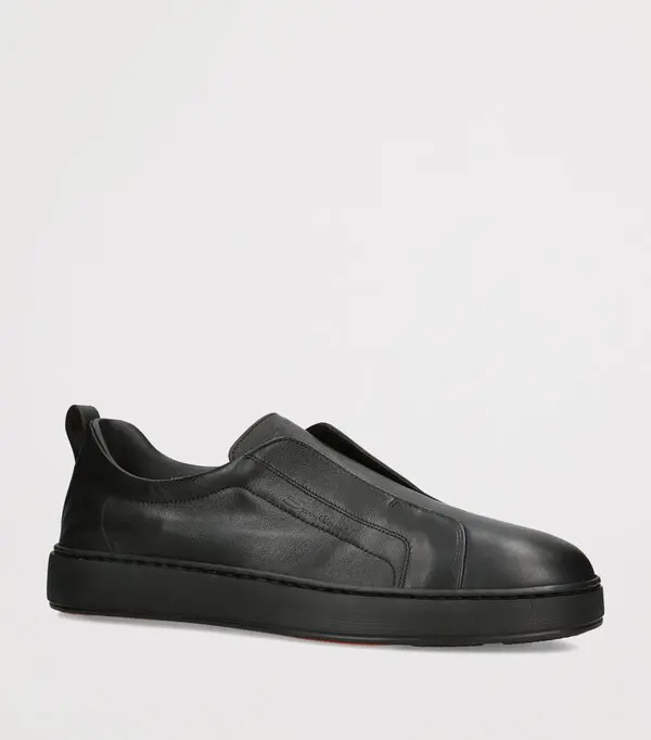 Santoni Leather Slip-on Sneakers - Black