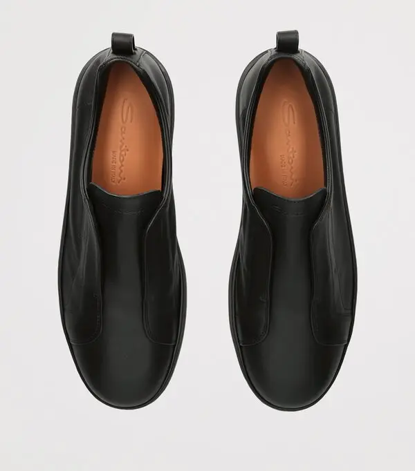 Santoni Leather Slip-on Sneakers - Black