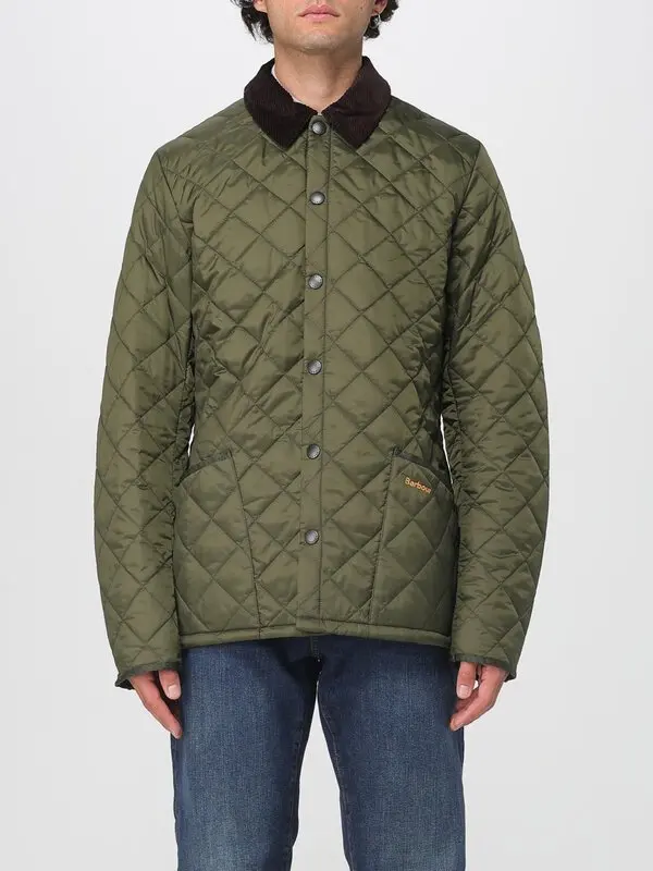 Barbour Quilted Jacket With Corduroy Collar - Olive