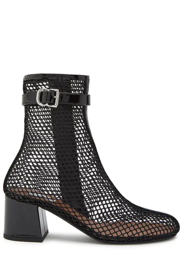 Alaïa Fishnet Patent Leather Ankle Boots - Black