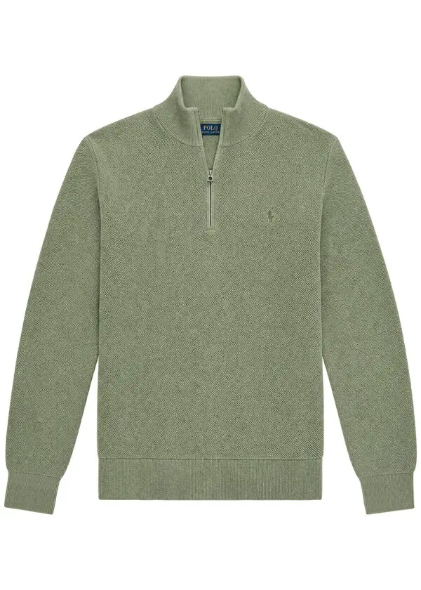 Polo Ralph Lauren Half-zip Waffle-knit Cotton Jumper - Green