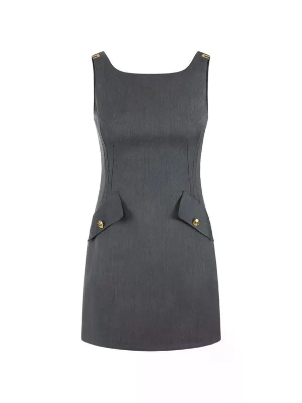 Elisabetta Franchi Mini Dress In Cool Wool Fabric With Logo Details - Grey