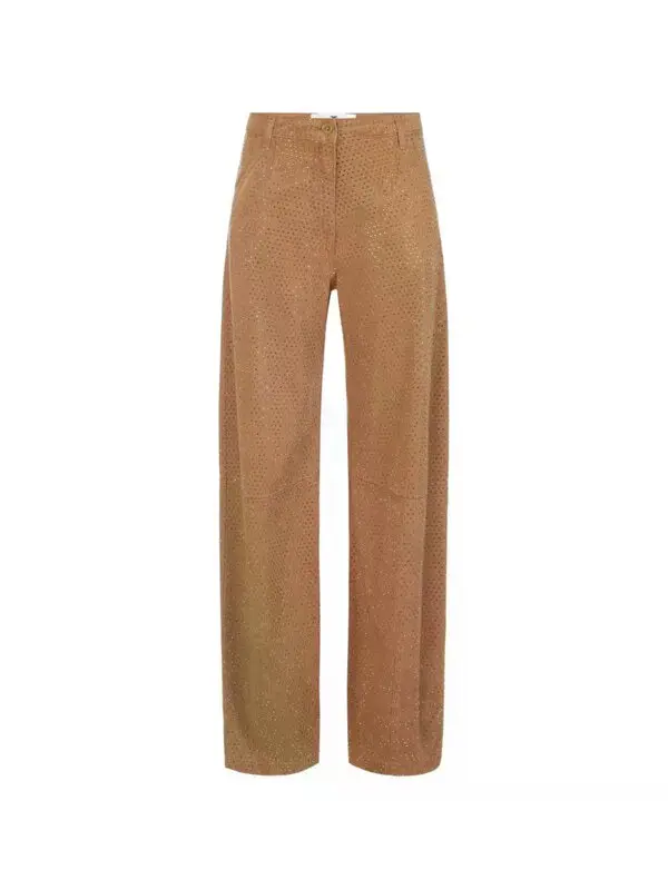 Elisabetta Franchi Balloon Denim Jeans With Full Rhinestone Texture - Brown