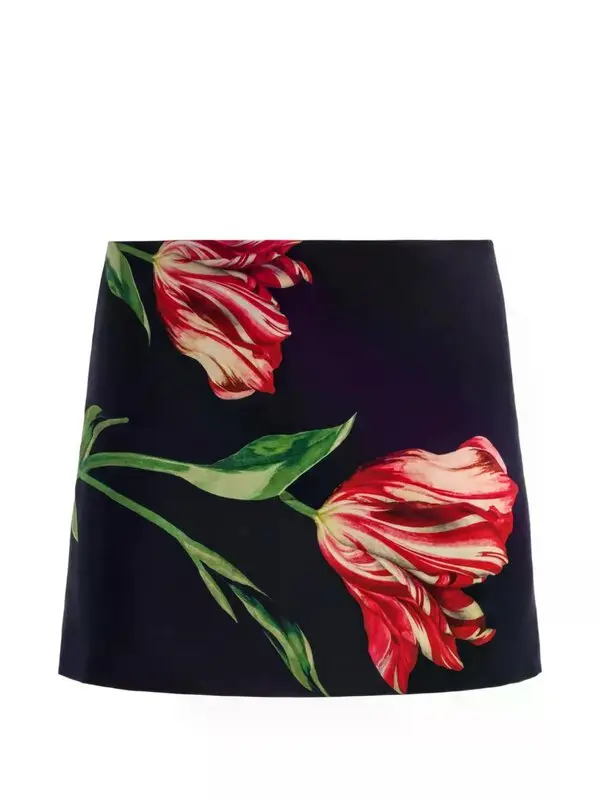 Alice + Olivia Rubi Floral-print A-line Mini Skirt - Black
