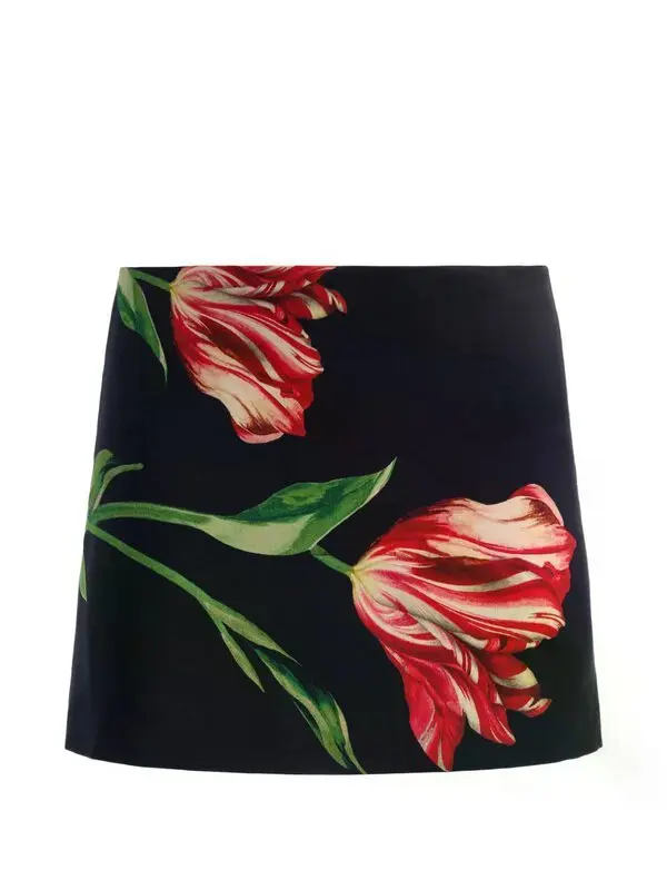 Alice + Olivia Rubi Floral-print A-line Mini Skirt - Black