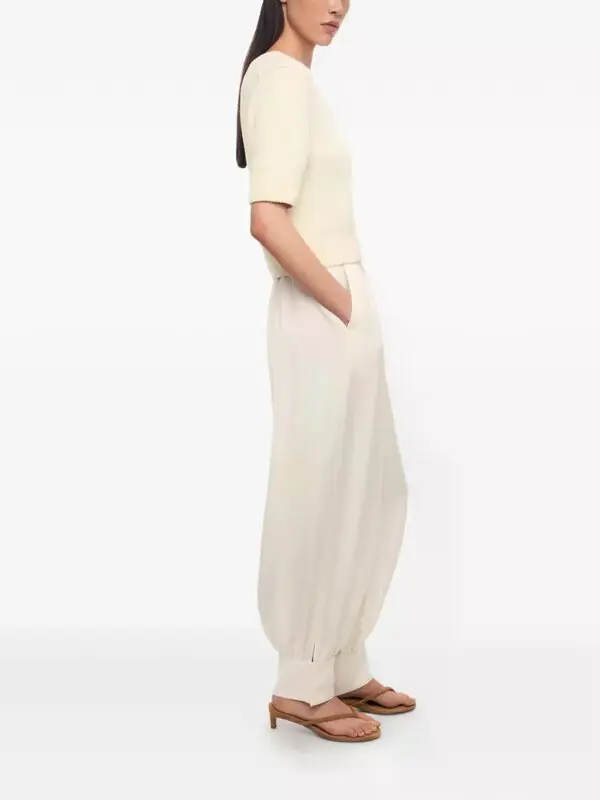 12 STOREEZ Off-white Cotton Ribbed Knit Short Sleeve Top