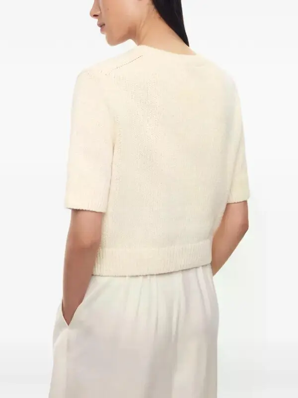 12 STOREEZ Off-white Cotton Ribbed Knit Short Sleeve Top