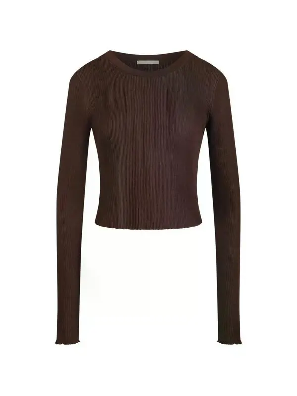 12 STOREEZ Lattice Ribbed-knit Cropped Sweater - Brown