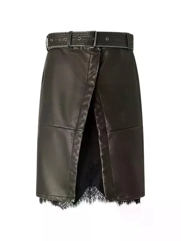 Pinko Belted Lace-trim Faux-leather Skirt