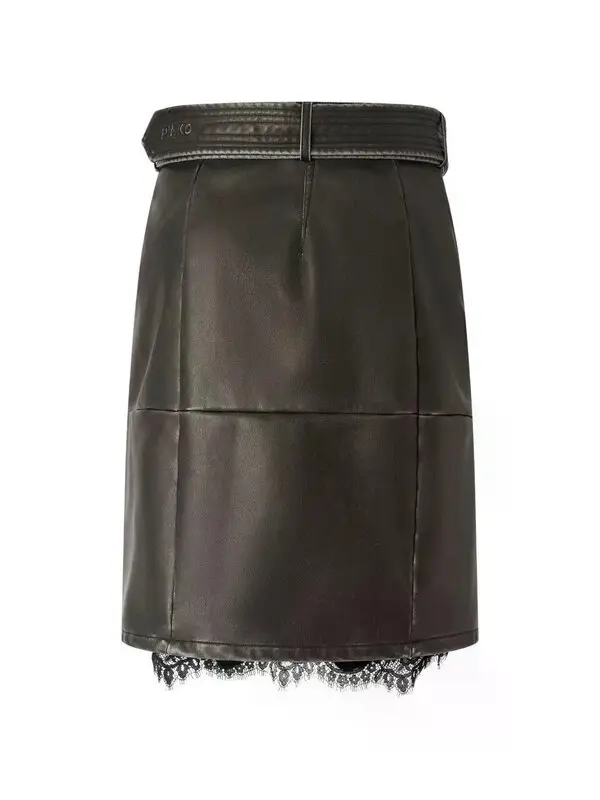 Pinko Belted Lace-trim Faux-leather Skirt