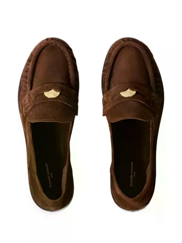 Claudie Pierlot Suede Loafers With Gold Medallion