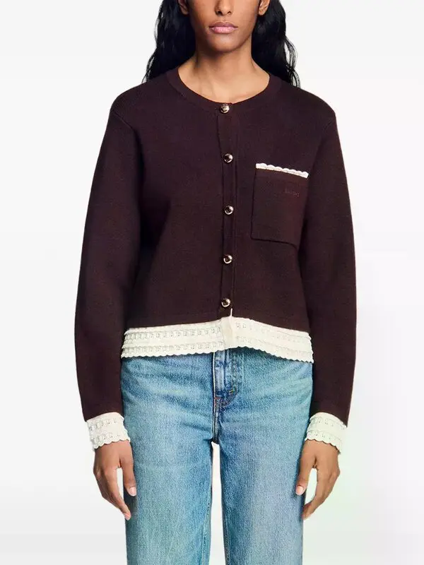 Sandro Embroidered-trim Patch-pocket Cardigan