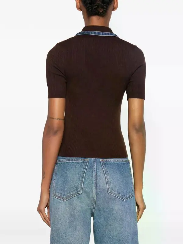 Sandro Ribbed-knit Polo Top With Zip Detail