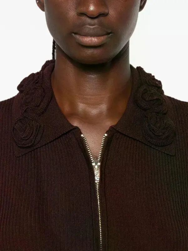 Sandro Floral-appliqué Zip-up Cardigan