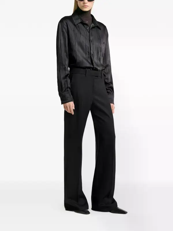 COURREGES Crinkled Satin Shirt With Embroidered Logo - Black