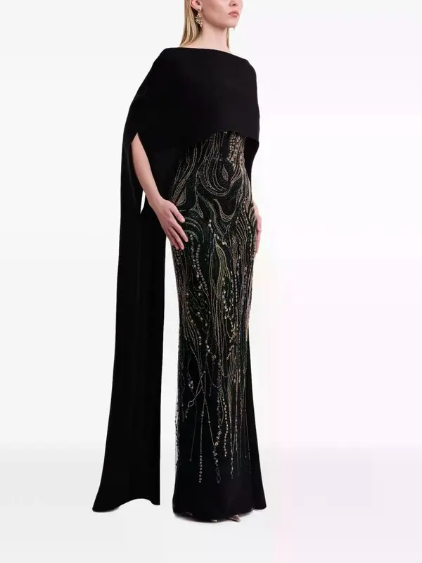 GEMY MAALOUF Beaded-embellished Cape Maxi Dress