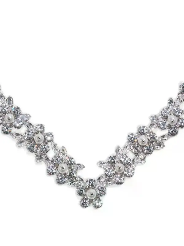 Simone Rocha Crystal Embellished Faux Pearl Floral V-neck Necklace