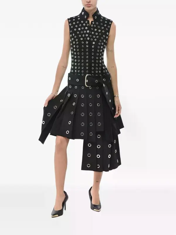 Off-White Eyelet-embellished Belted Dress