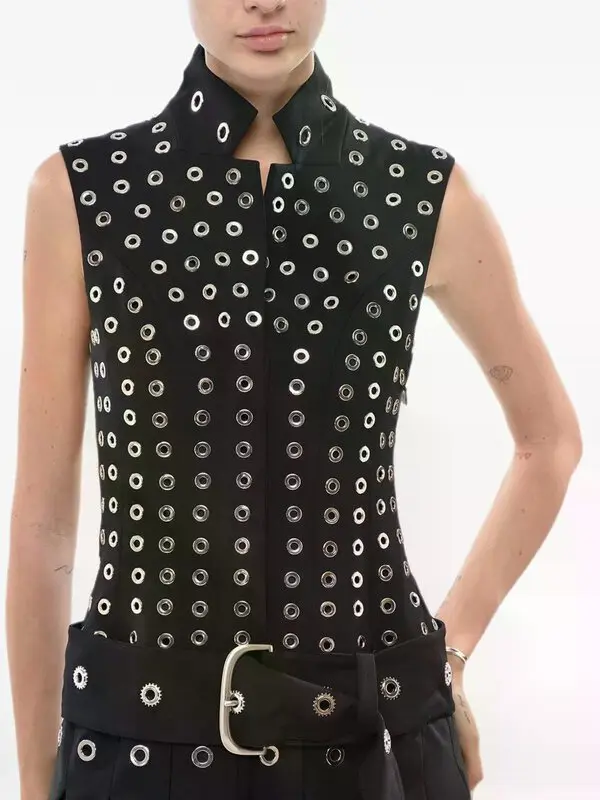 Off-White Eyelet-embellished Belted Dress