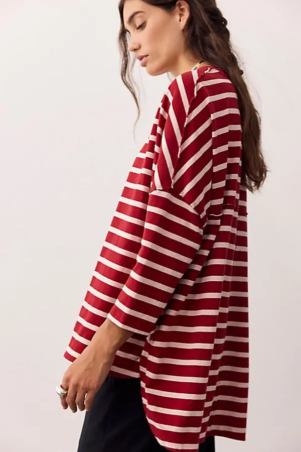 We The Free Two Sense Striped Long Sleeve Top - Berry Combo