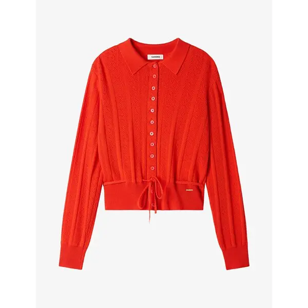 Sandro Pointelle-knit Wool-blend Tie-waist Cardigan - Red