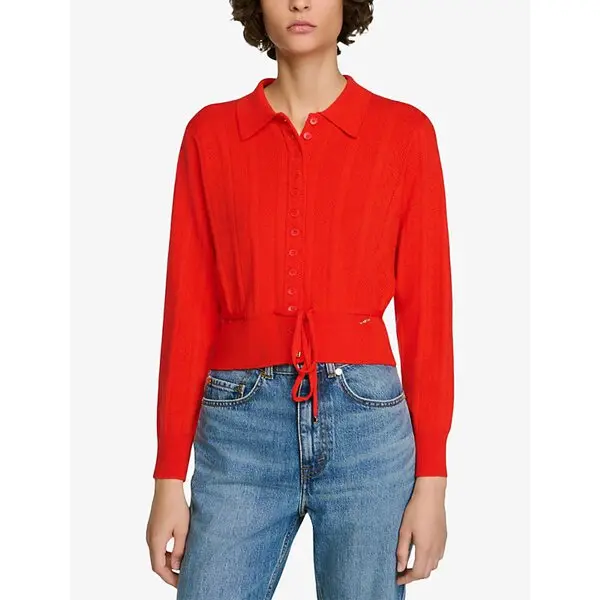 Sandro Pointelle-knit Wool-blend Cardigan - Red