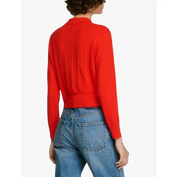 Sandro Pointelle-knit Wool-blend Cardigan - Red