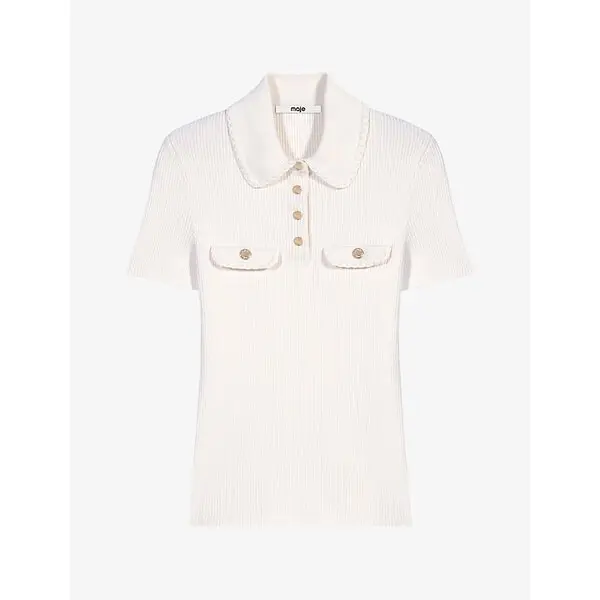 Maje Flap-pocket Slim-fit Knitted Polo Shirt