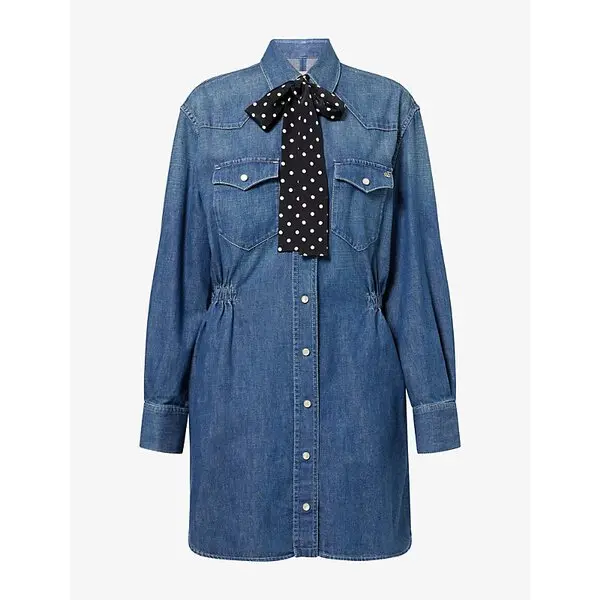 Valentino Garavani Denim Midi Dress With Polka Dot Tie