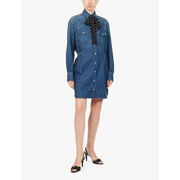 Valentino Garavani Denim Midi Dress With Polka Dot Tie