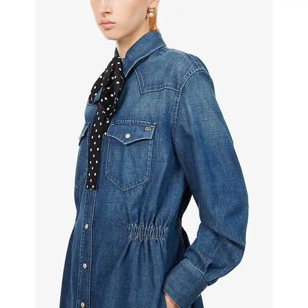 Valentino Garavani Denim Midi Dress With Polka Dot Tie