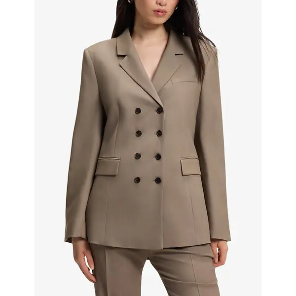 BOSS Double-breasted Slim-fit Gabardine-twill Blazer