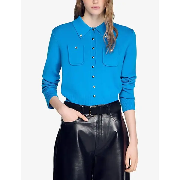 Sandro Button-embellished Patch-pocket Wool-blend Cardigan