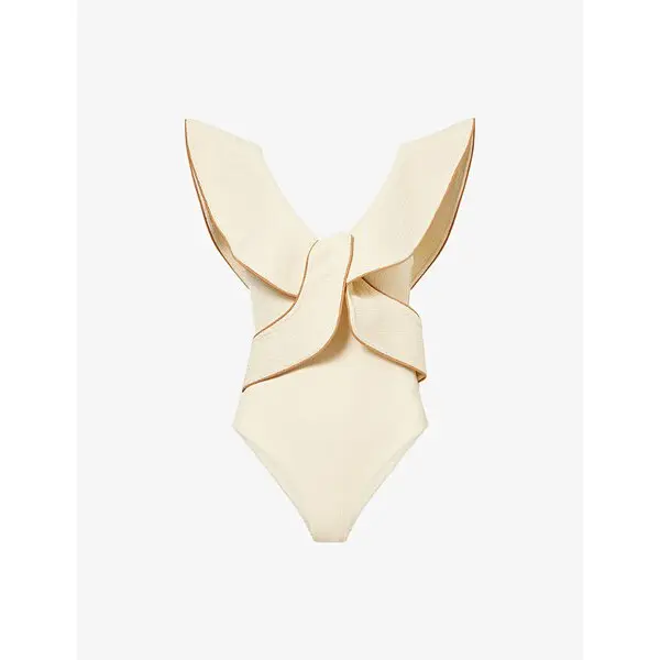 Johanna Ortiz Ruffle-trim Crinkle One-piece Swimsuit - Ecru