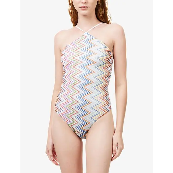 Missoni Zigzag-pattern Halterneck Swimsuit