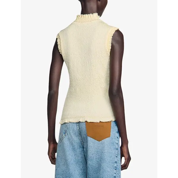 Sandro Flower-detail Smocked Stretch-woven Top