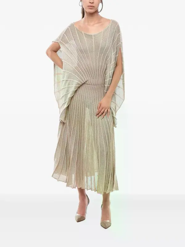 Stella McCartney Lurex Midi Dress With Sculptural Design And Wide Cape-effect Sleeves - Neutrals