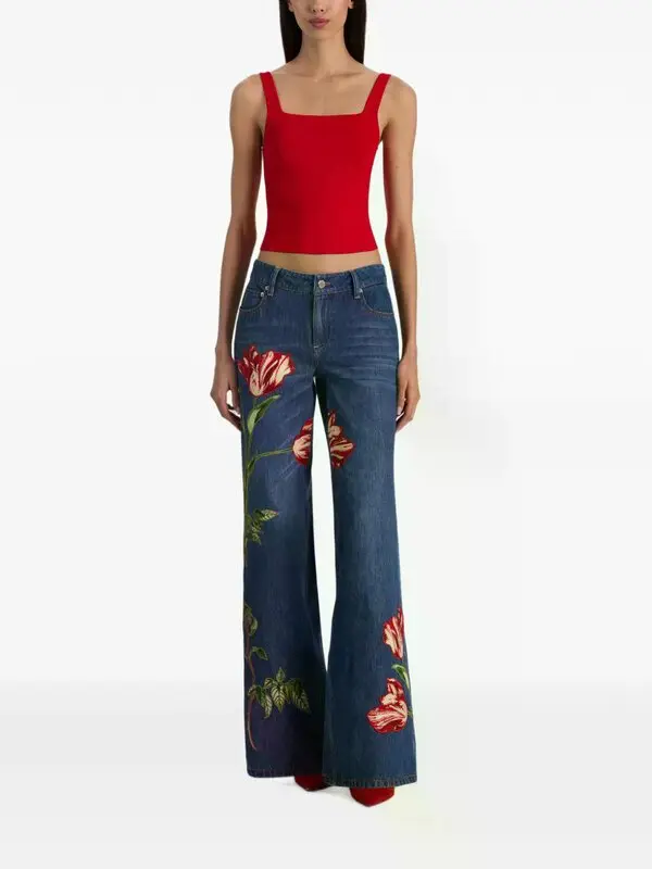 Alice + Olivia Devin Square-neck Top - Red