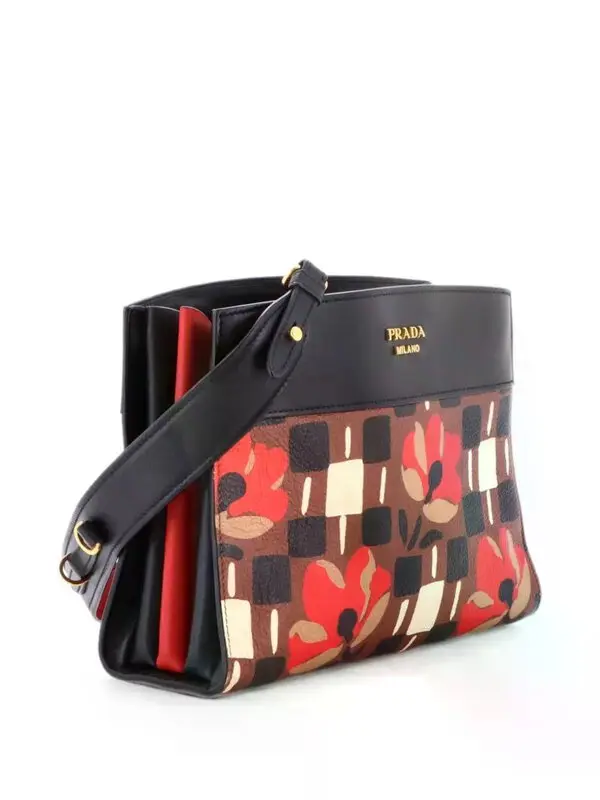 Prada Bibliotheque Shoulder Bag Printed Leather Small Crossbody Bag