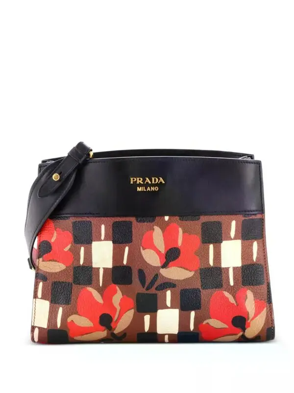Prada Bibliotheque Shoulder Bag Printed Leather Small Crossbody Bag - Brown
