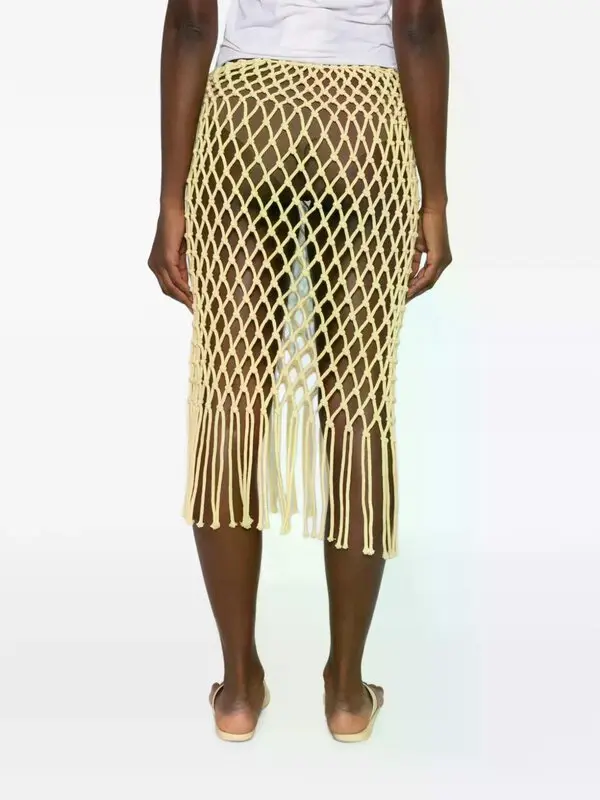 THE FRANKIE SHOP Tropea Macramé-knit Fringed Midi Skirt