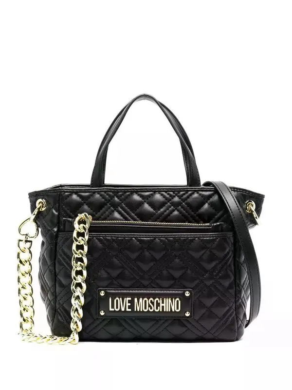 Moschino Quilted Logo Plaque Tote Bag