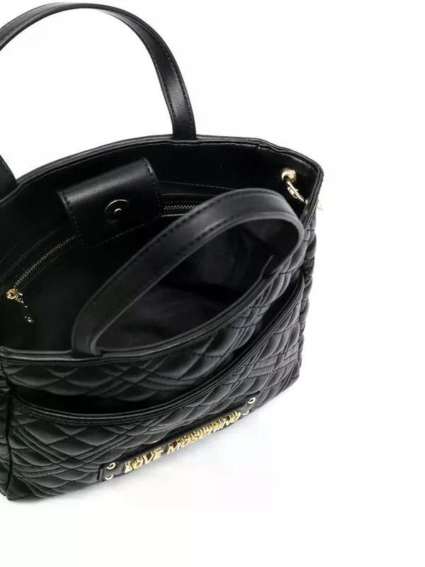 Moschino Quilted Logo Plaque Tote Bag