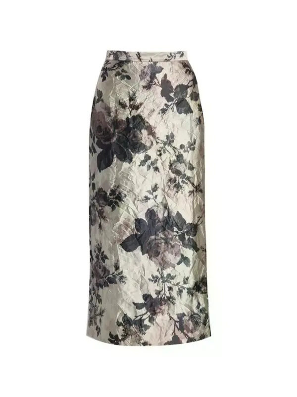 Erdem Floral-print Crinkled Midi Skirt